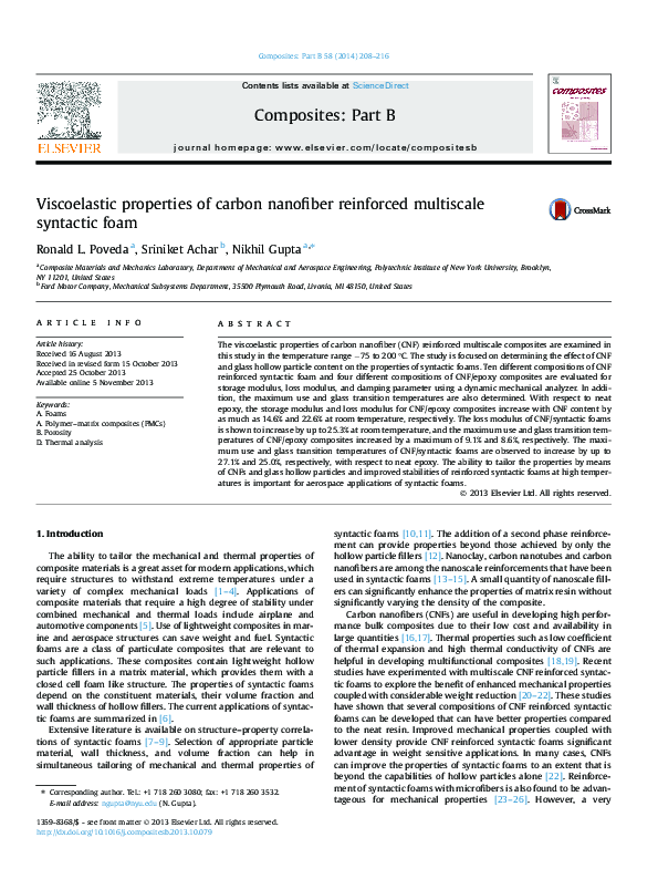 (PDF) Viscoelastic properties of carbon nanofiber reinforced multiscale syntactic foam