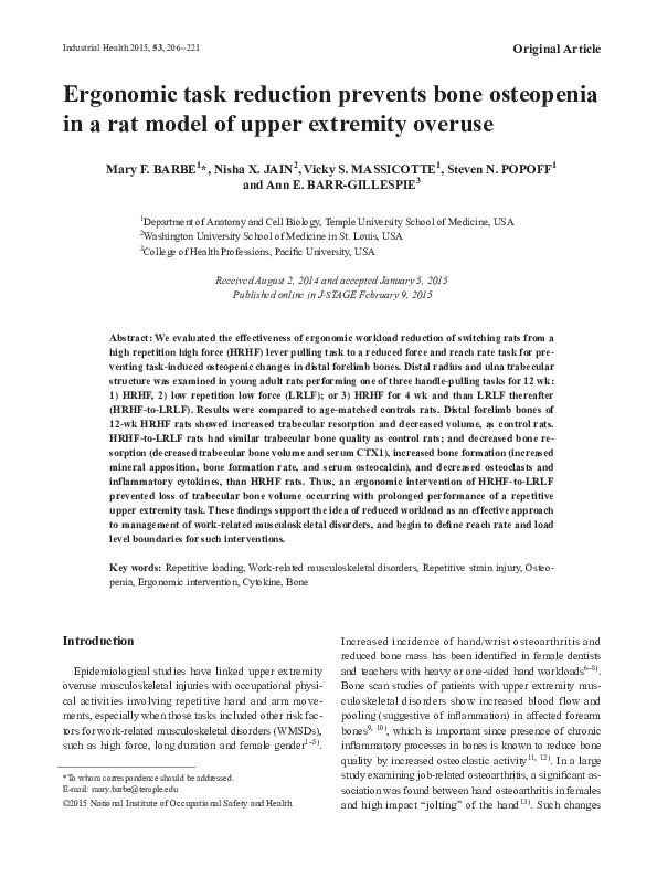 (PDF) Ergonomic task reduction prevents bone osteopenia in a rat model ...