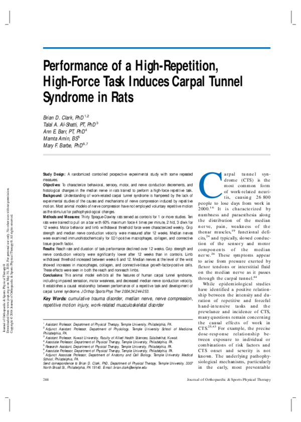 (PDF) Performance of a High-Repetition, High-Force Task Induces Carpal ...