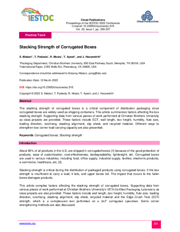 (PDF) Stacking Strength of Corrugated Boxes