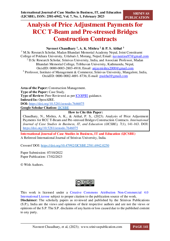 (PDF) Analysis of Price Adjustment Payments for RCC T-Beam and Pre ...