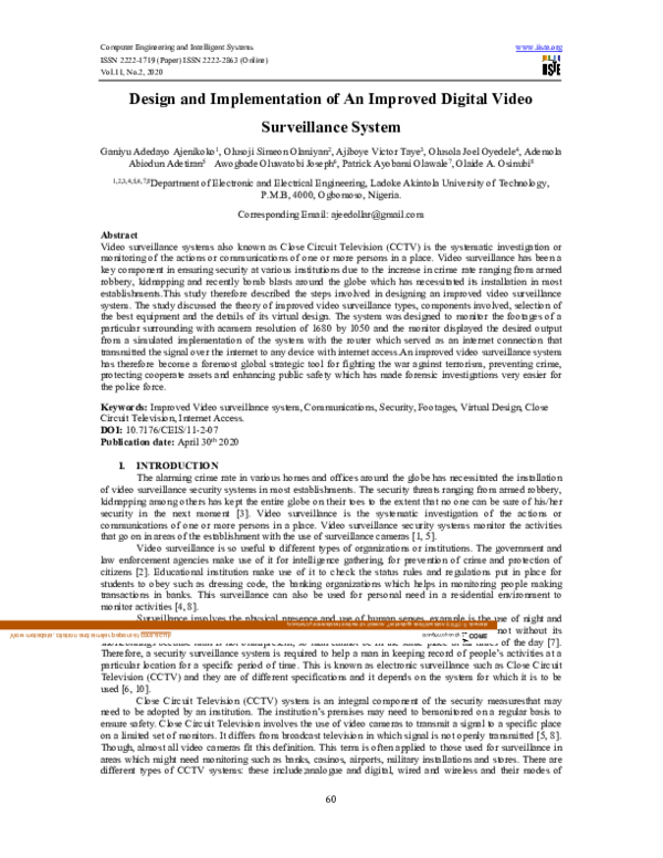 Pdf Design And Implementation Of An Improved Digital Video Surveillance System