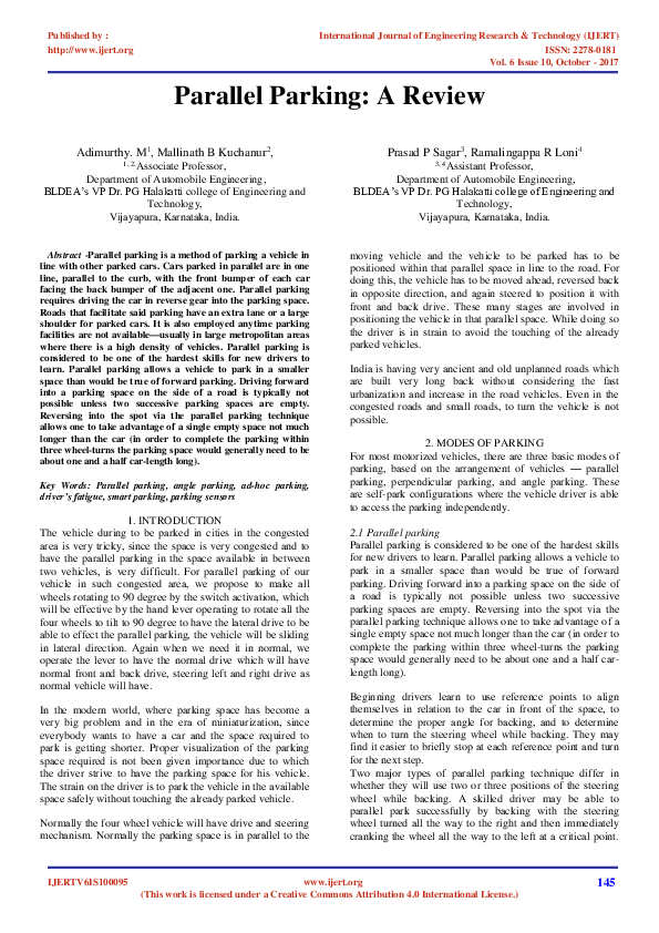 (PDF) Parallel Parking: A Review