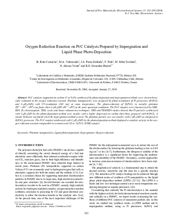 (PDF) Oxygen Reduction Reaction on Pt/C Catalysts Prepared by Impregnation and Liquid Phase ...