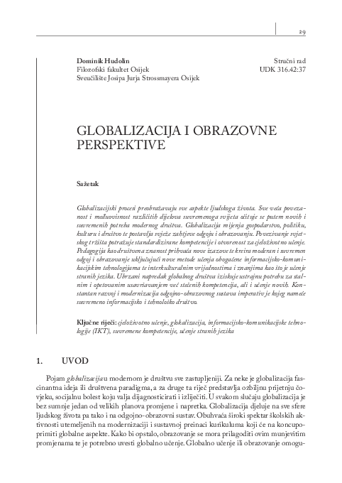 (PDF) Globalizacija i obrazovne perspektive; Globalization and ...