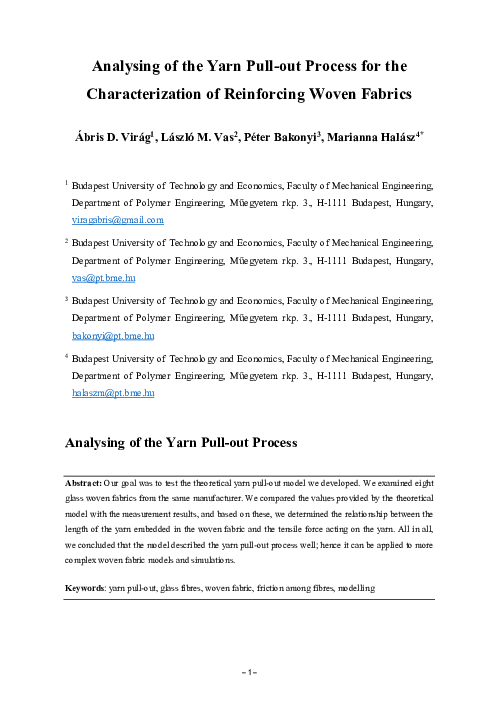 (PDF) Analysing of the Yarn Pull-out Process for the Characterization ...