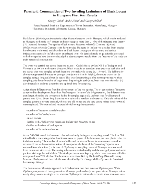 (PDF) Parasitoid communities of two invading leafminers of black locust ...