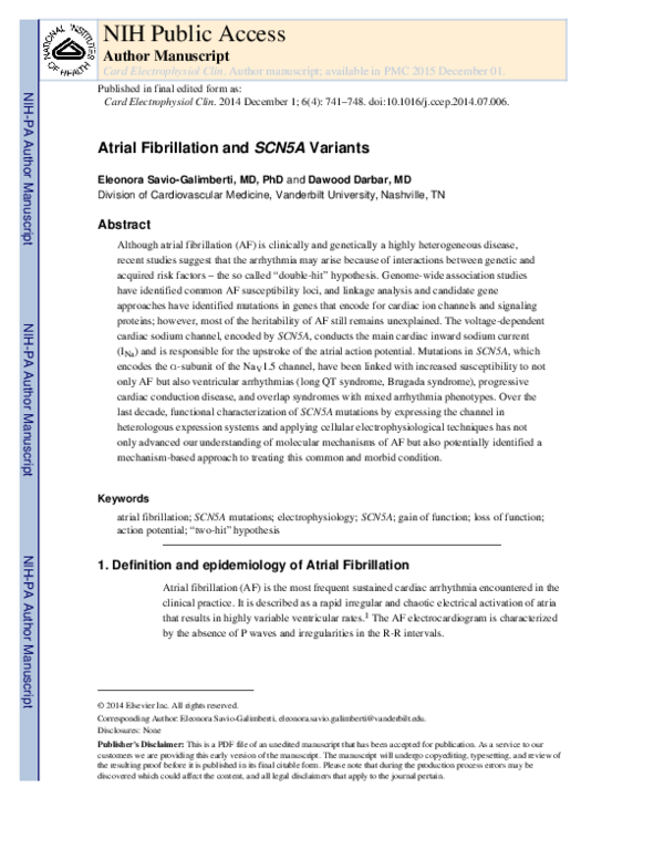 (PDF) Atrial Fibrillation and SCN5A Variants