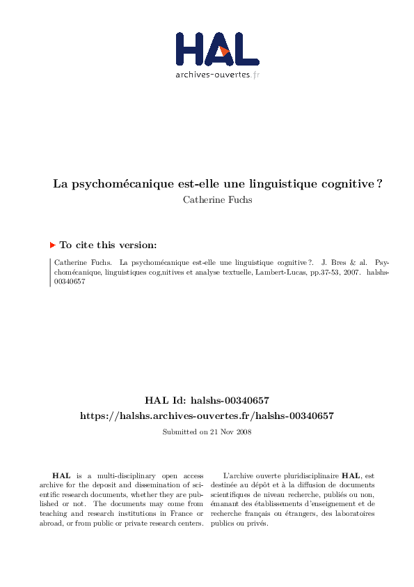 (PDF) La psychomécanique est-elle une linguistique cognitive ...