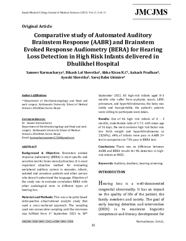 (PDF) Comparative study of Automated Auditory Brainstem Response (AABR ...
