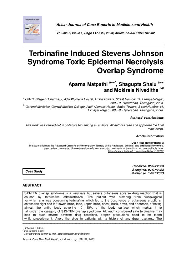 (PDF) Terbinafine Induced Stevens Johnson Syndrome Toxic Epidermal ...