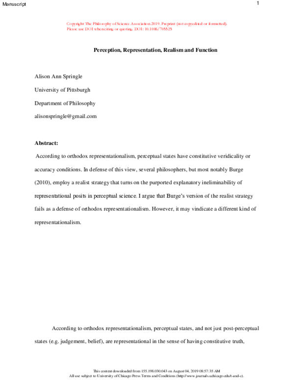 (PDF) Perception, Representation, Realism, and Function