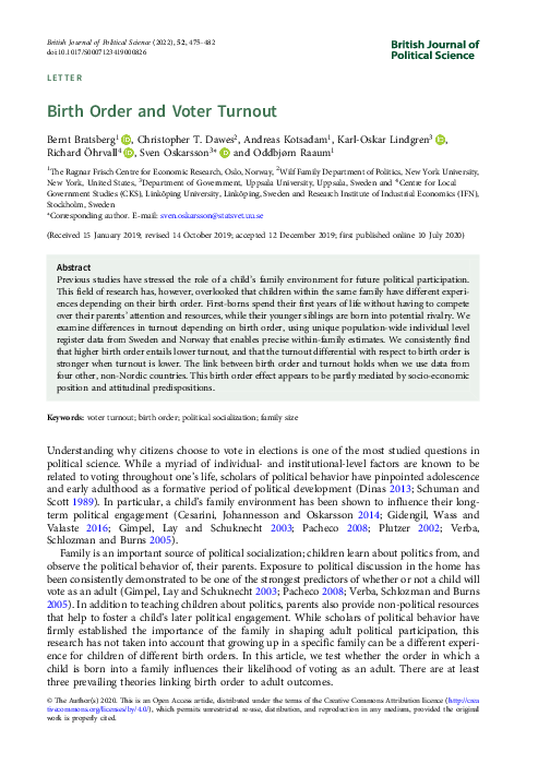 (PDF) Birth Order and Voter Turnout