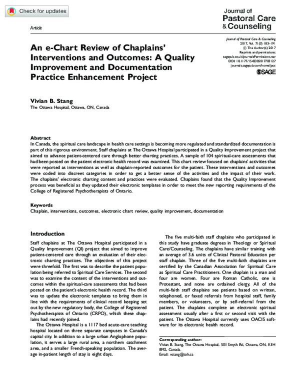 (PDF) An e-Chart Review of Chaplains’ Interventions and Outcomes: A ...