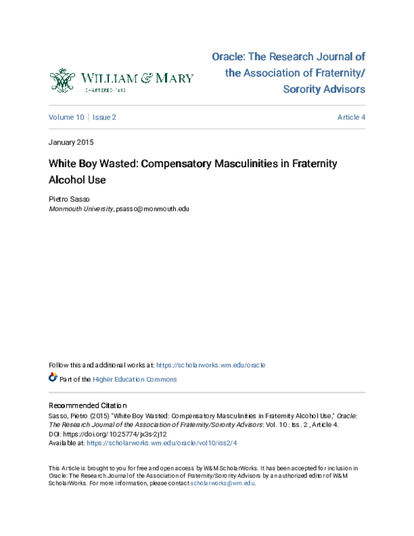 (PDF) White Boy Wasted: Compensatory Masculinities in Fraternity ...