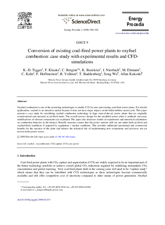 (PDF) Conversion of existing coal-fired power plants to oxyfuel combustion: Case study with ...