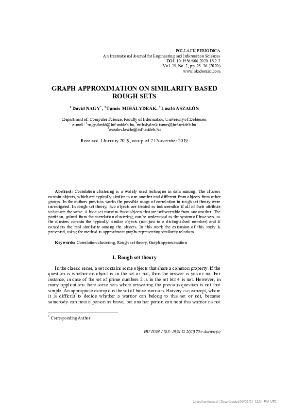 (PDF) Graph approximation on similarity based rough sets