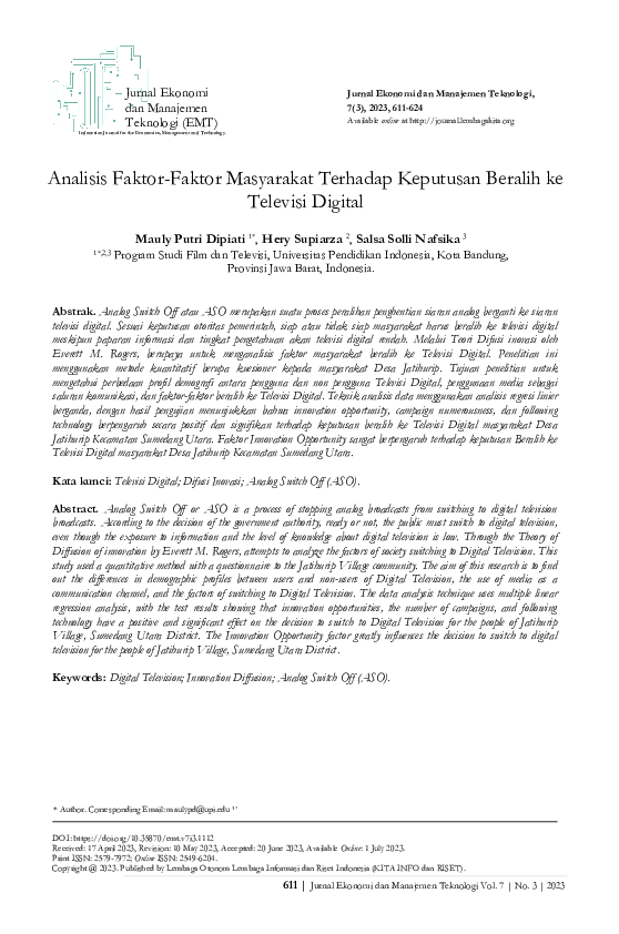 (PDF) Analisis Faktor-Faktor Masyarakat Terhadap Keputusan Beralih ke ...