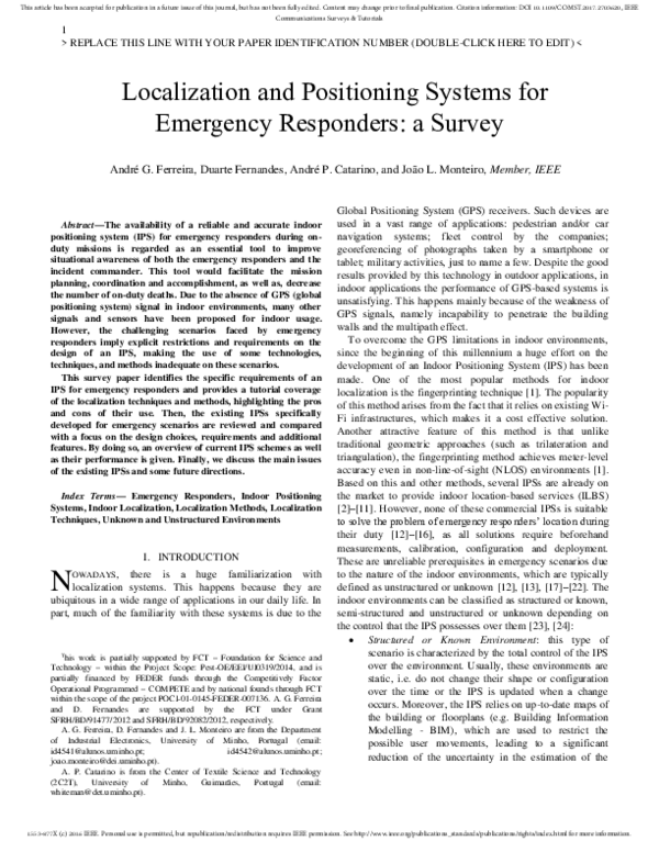 (PDF) Localization and Positioning Systems for Emergency Responders: A Survey