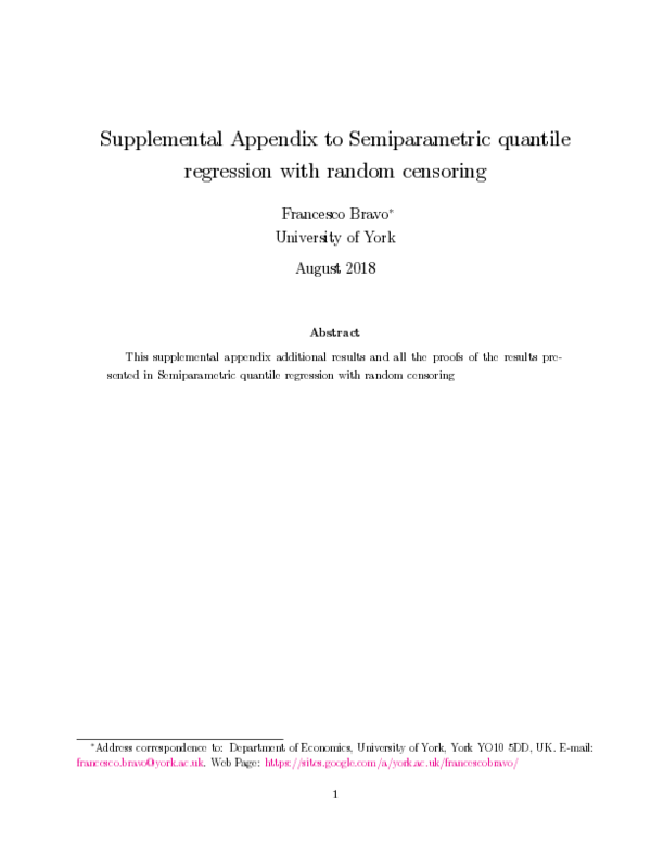 (PDF) Supplemental Appendix to Semiparametric quantile regression with random censoring ...