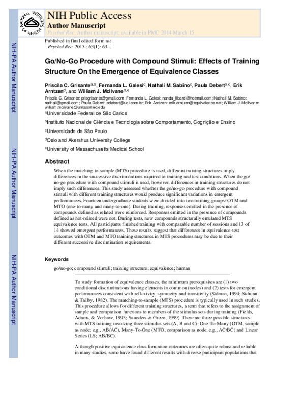 (PDF) Go/No-Go Procedure With Compound Stimuli: Effects of Training ...