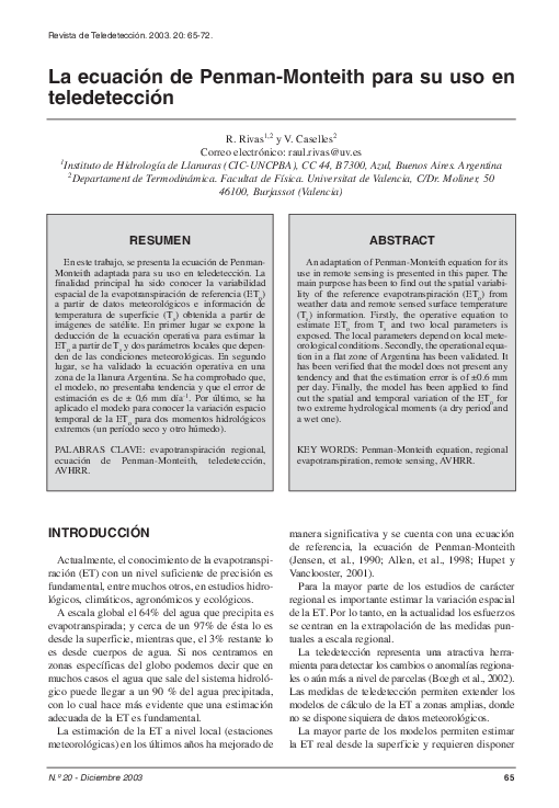 (PDF) La educación de Penman-Monteith para su uso en teledetección