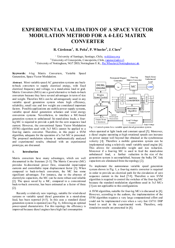 Pdf Experimental Validation Of A Space Vector Modulation Algorithm