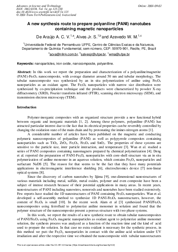 (PDF) A New Synthesis Route to Prepare Polyaniline (PANI) Nanotubes ...