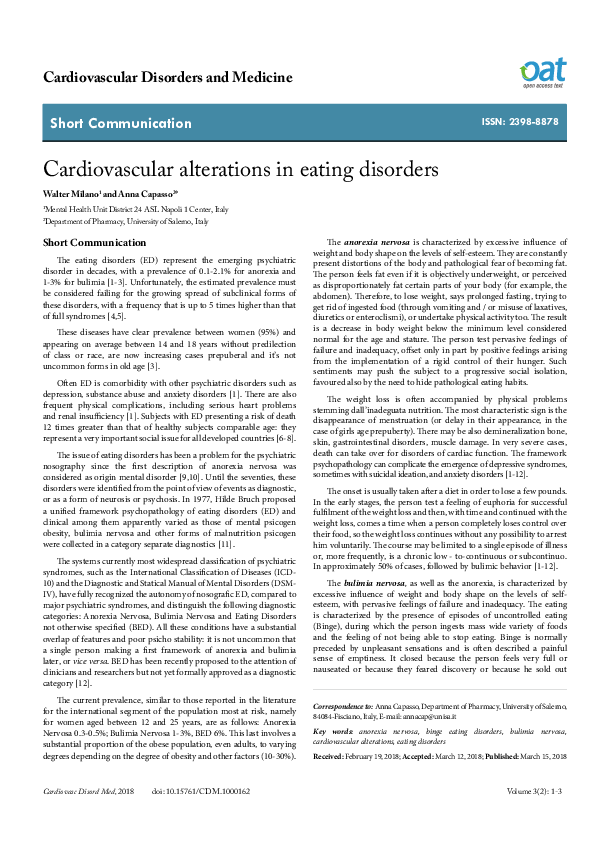 (PDF) Cardiovascular alterations in eating disorders