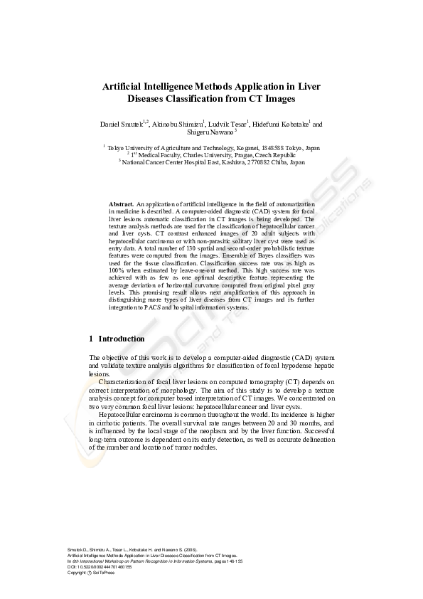 (PDF) Artificial Intelligence Methods Application in Liver Diseases Classification from CT Images