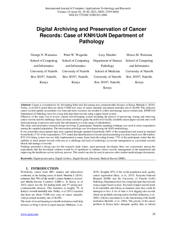 (PDF) Digital Archiving and Preservation of Cancer Records: Case of KNH ...