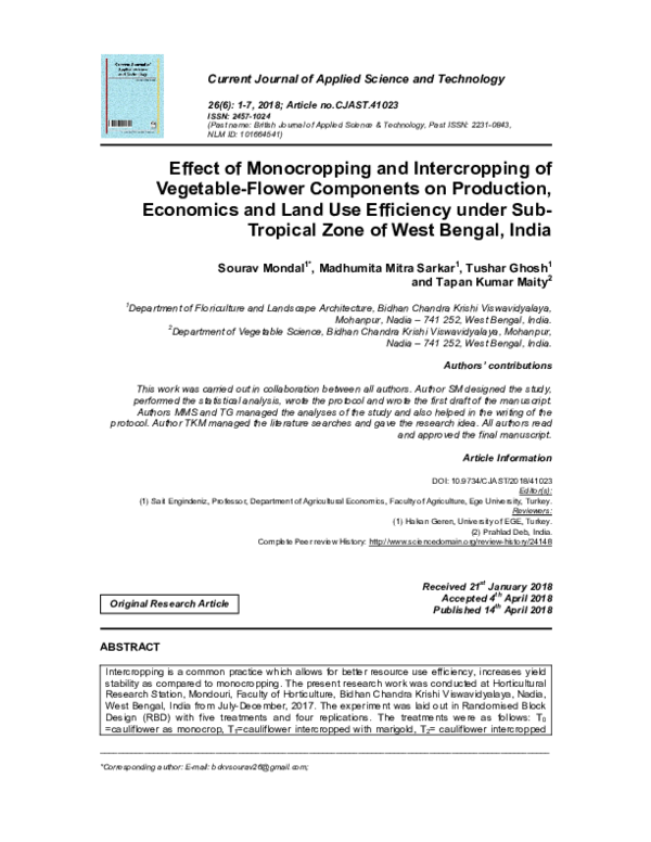 (PDF) Effect of Monocropping and Intercropping of Vegetable-Flower ...