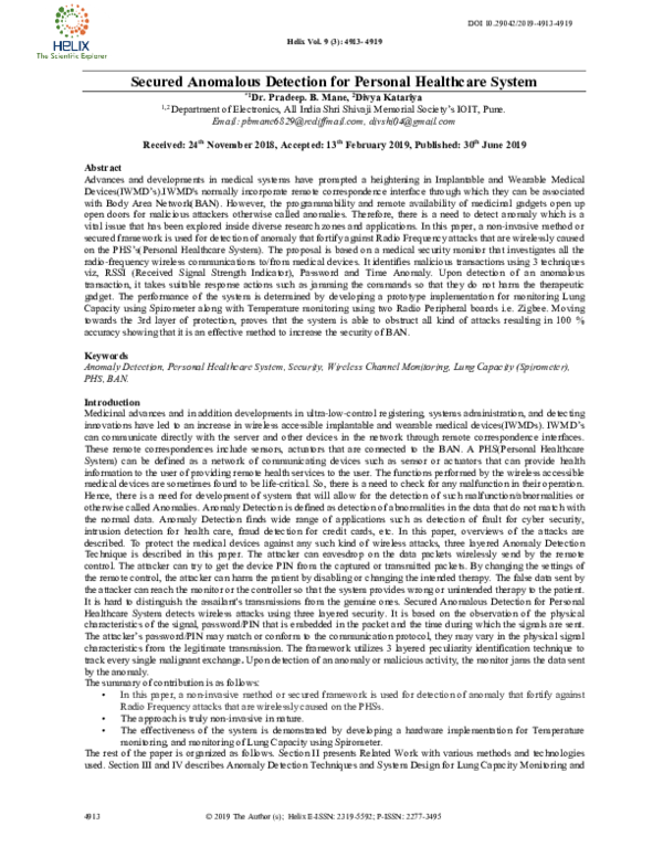 (PDF) Secured Anomalous Detection for Personal Healthcare System