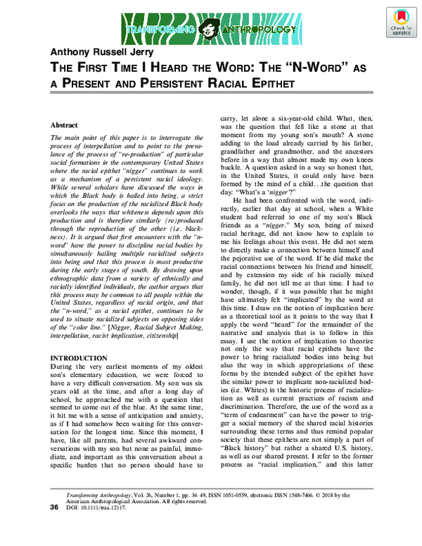 (PDF) The First Time I Heard the Word: The “N-Word” as a Present and ...