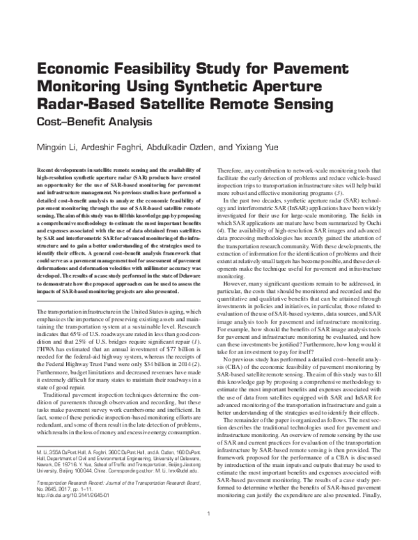 (PDF) Economic Feasibility Study for Pavement Monitoring Using Synthetic Aperture Radar-Based ...