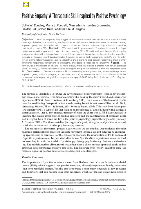 (PDF) Positive Empathy: A Therapeutic Skill Inspired by Positive Psychology