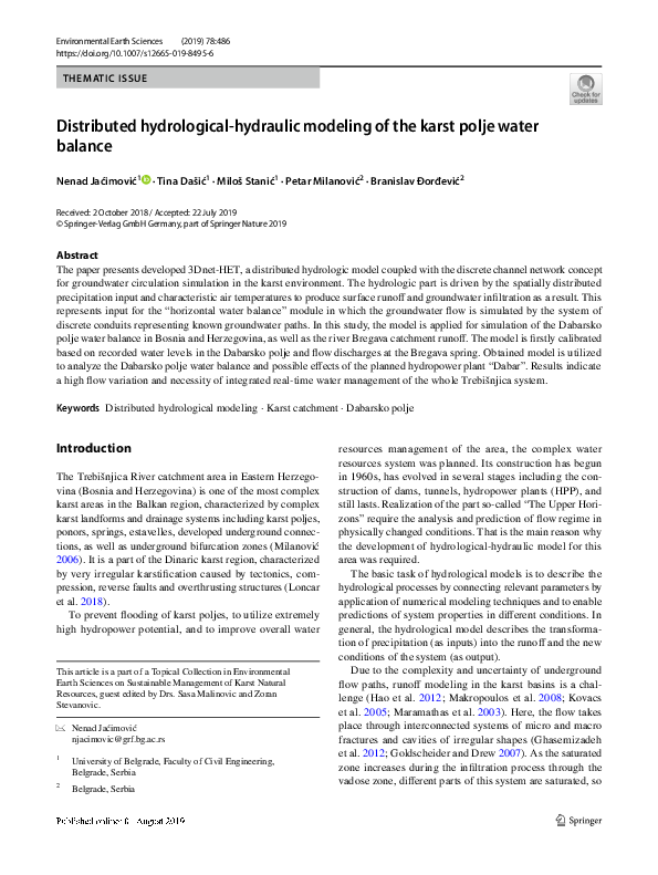 (PDF) Distributed hydrological-hydraulic modeling of the karst polje water balance