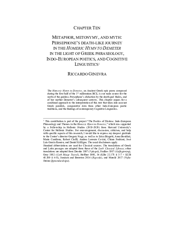 (PDF) Metaphor, metonymy, and myth: Persephone’s death-like journey in ...