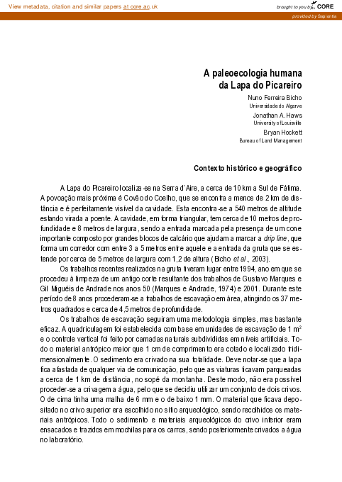 (PDF) A paleoecologia humana da Lapa do Picareiro | Nuno Bicho ...