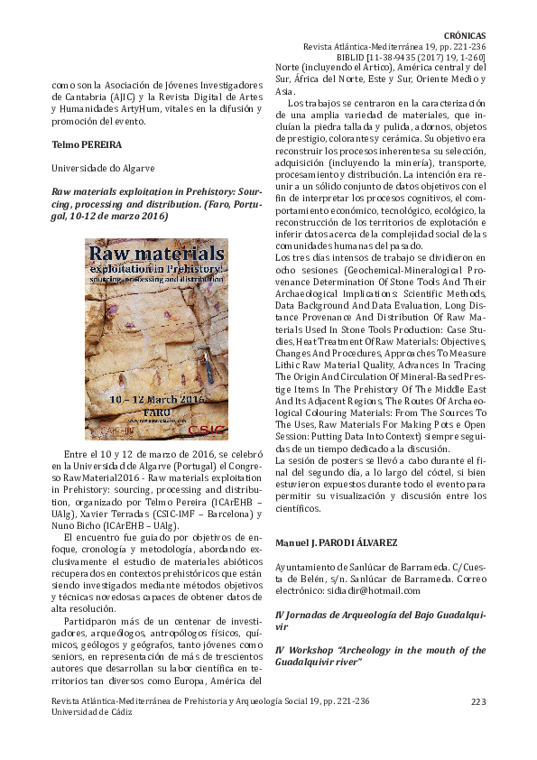 (PDF) RAWMATERIAL2016 - Raw Materials Exploitation in Prehistory ...