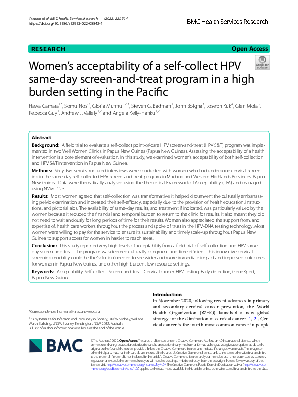 (PDF) Women’s acceptability of a self-collect HPV same-day screen-and ...