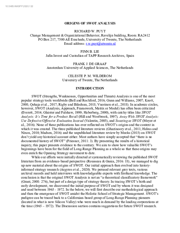 (PDF) Origins of SWOT Analysis