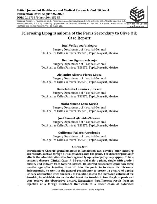 (PDF) Sclerosing Lipogranuloma of the Penis Secondary to Olive Oil ...