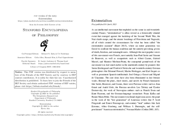 (PDF) "Existentialism" Stanford Encyclopedia of Philosophy
