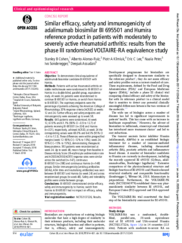 (PDF) Similar efficacy, safety and immunogenicity of adalimumab ...
