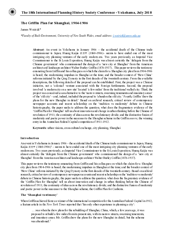 (PDF) The Griffin Plan for Shanghai, 1904-1906