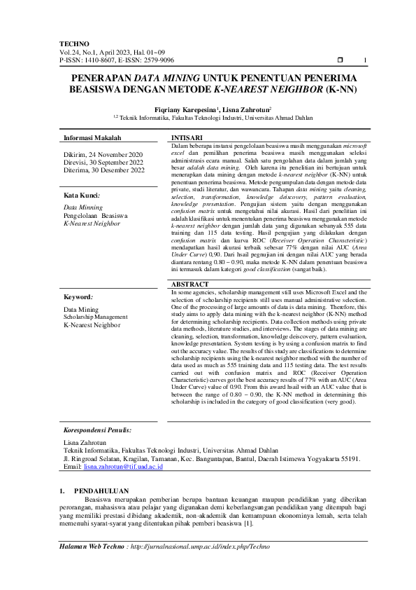 (PDF) Penerapan Data Mining Untuk Penentuan Penerima Beasiswa Dengan ...