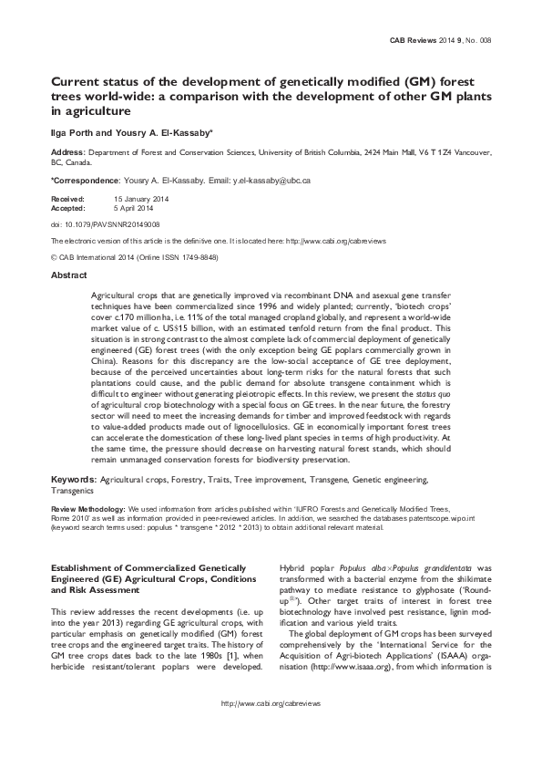 (PDF) Current status of the development of genetically modified (GM ...