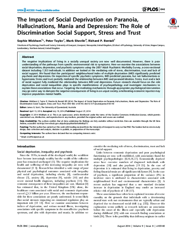 (PDF) The impact of social deprivation on paranoia, hallucinations ...