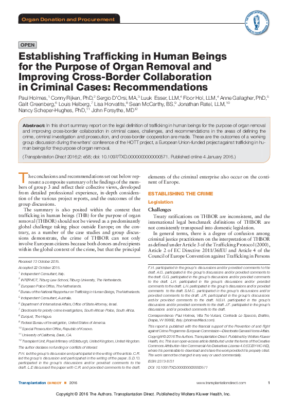 (PDF) Establishing Trafficking in Human Beings for the Purpose of Organ ...